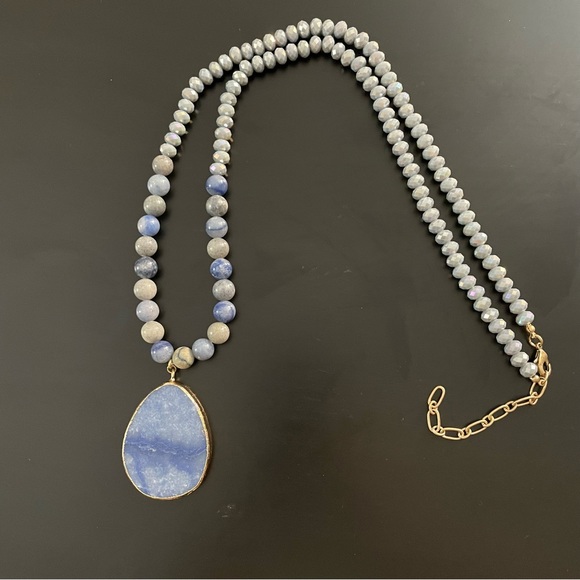 Jewelry | Beaded Drop Stone Pendant Necklace Blue 31 Inch | Poshmark